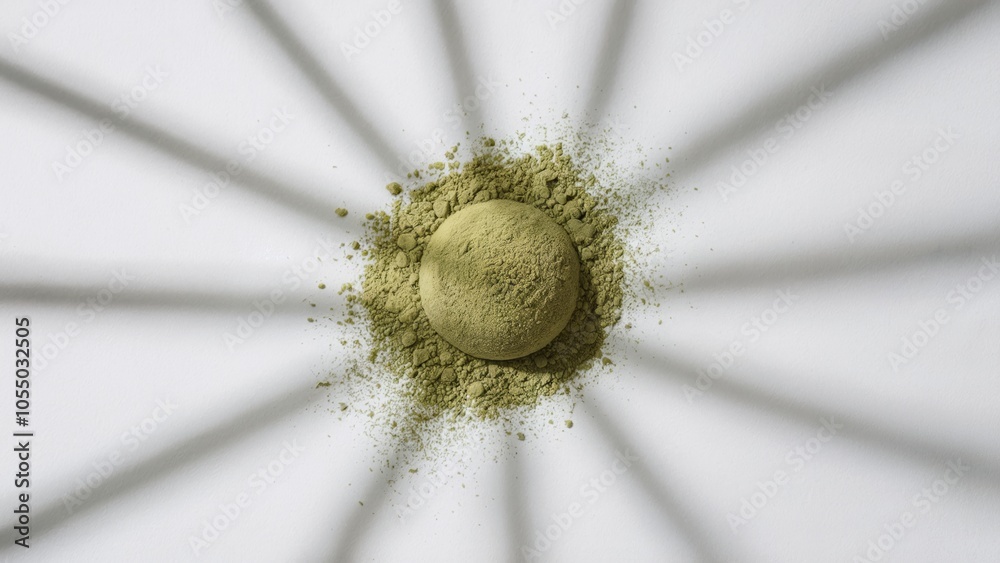 Perfectly Formed Sphere of Matcha Green Tea Powder with Halo of Loose ...