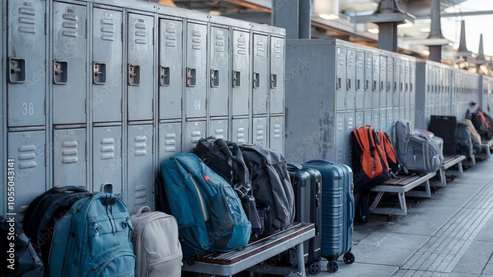 Backpacks and suitcases securely stored in lockers, highlighting ...