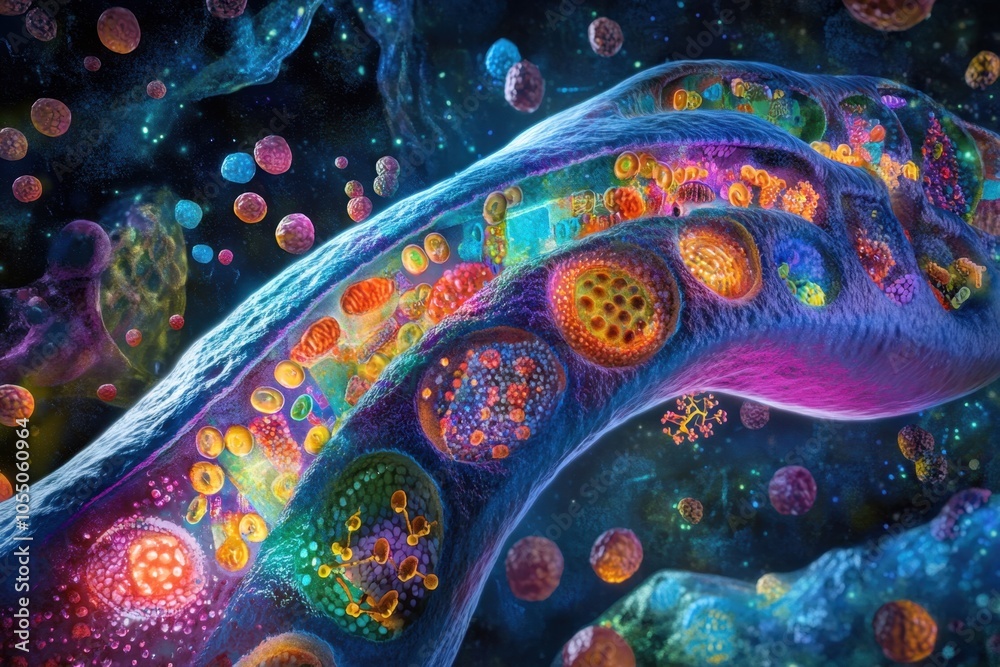 An abstract representation of cellular respiration within mitochondria ...