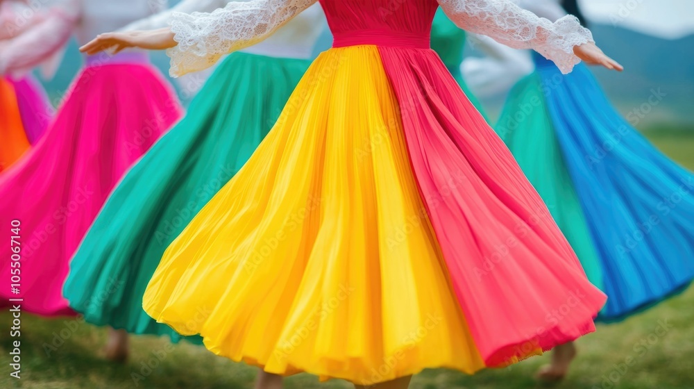 Vibrant cultural folk dance performance with a group of dancers wearing ...