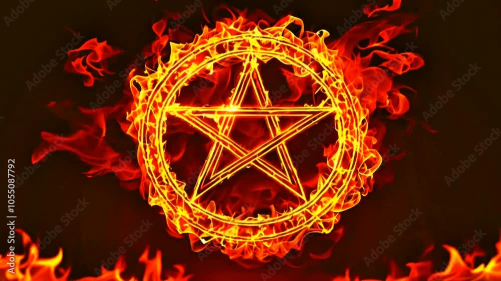 Burning Pentacle symbol in a circle. Fire animation pentagram symbol ...