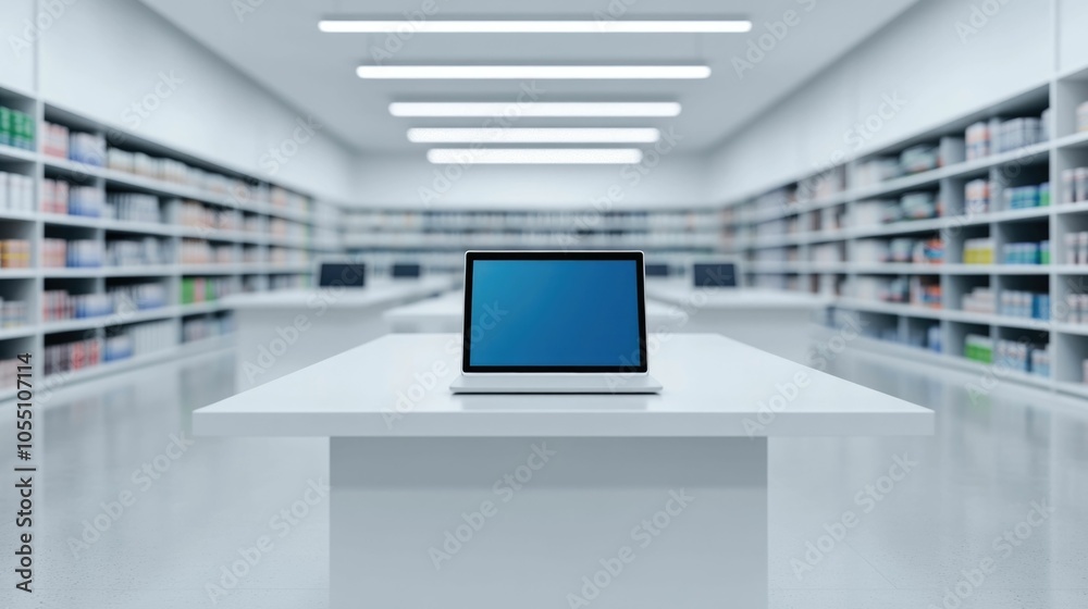 Minimalist library or office interior with bookshelves and a modern ...