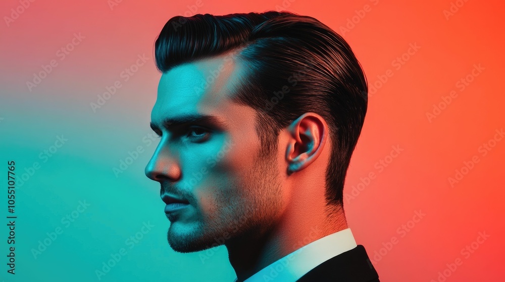 Portrait of a handsome well groomed man with a sleek slicked back ...