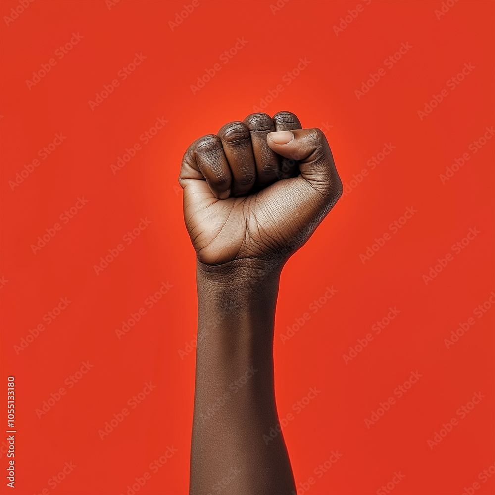 African American hand raised up and clenched into a fist. Symbol of ...