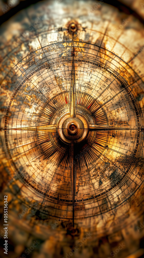 Antique world globe showing compass rose guiding explorers on their ...