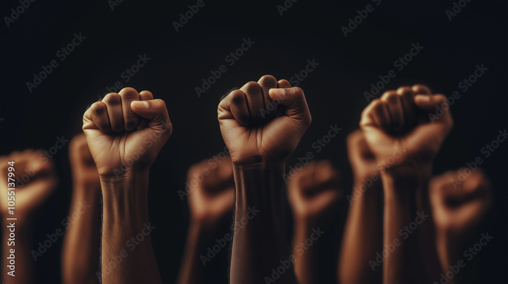 African American hand raised up and clenched into a fist. Symbol of ...