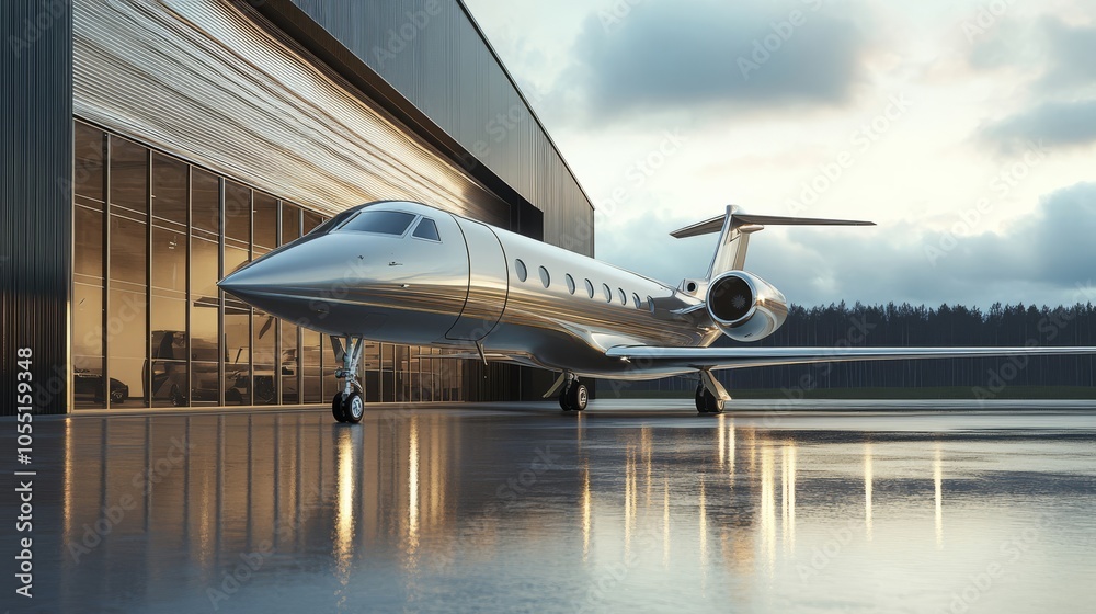 Private Jet Ready for Takeoff: A sleek, silver private jet sits poised ...