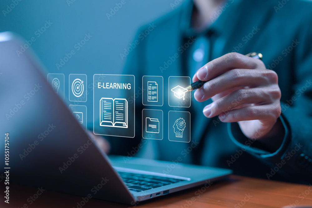 course education online, training digital on a laptop. learning icon ...