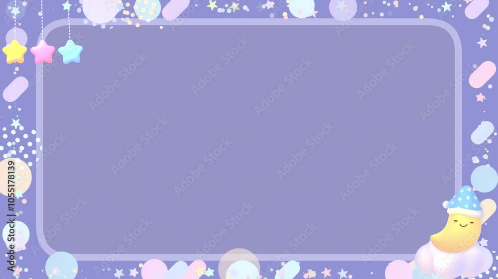 Looped cute moon with nightcap, hanging stars, clouds, various ...