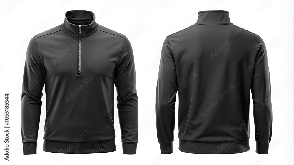 Blank black quarter zip sweater mockup, front and back view , black ...