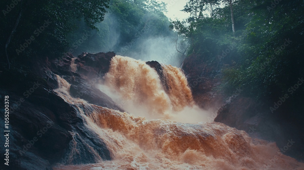 2410 108.A striking image of flash floods hitting a waterfall in Mae ...