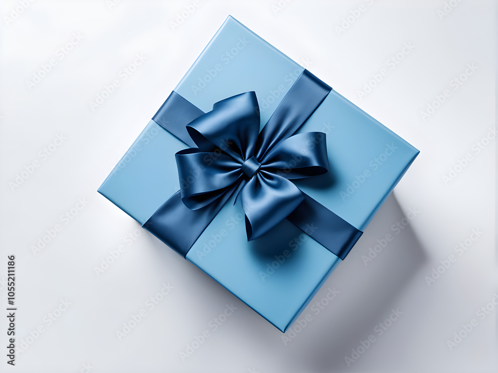 big blue gift box with a blue bow on a white background banner, free ...