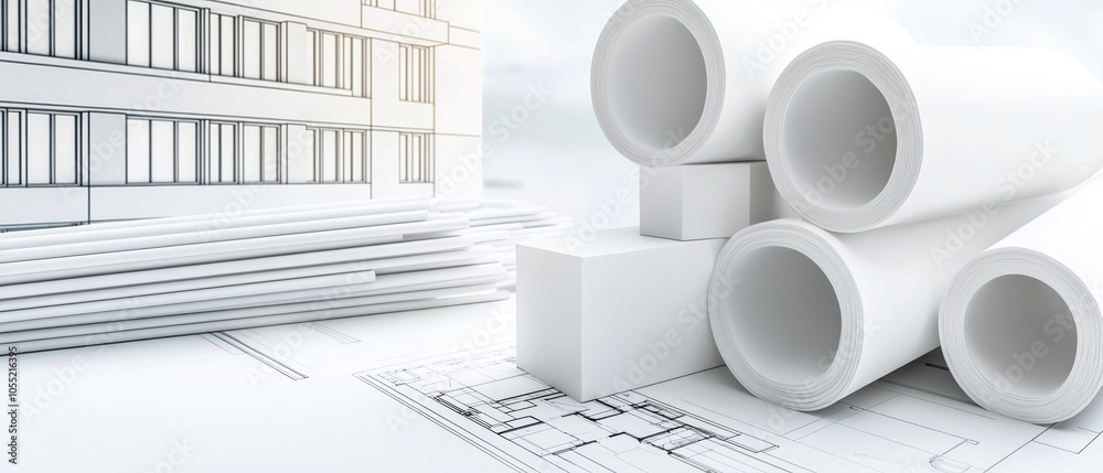 Collage of architectural models with graphic overlays, blending ...