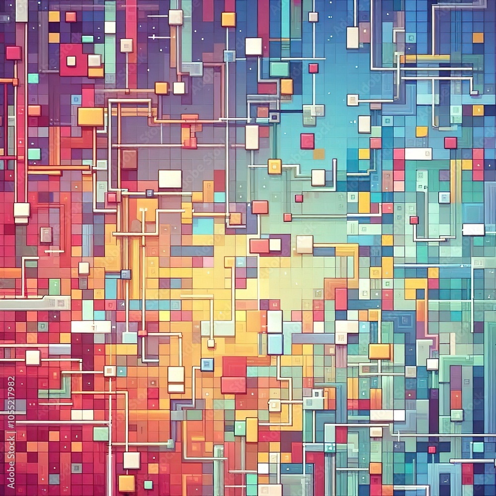 Pixelated background in vibrant colors, featuring a retro 8-bit style ...