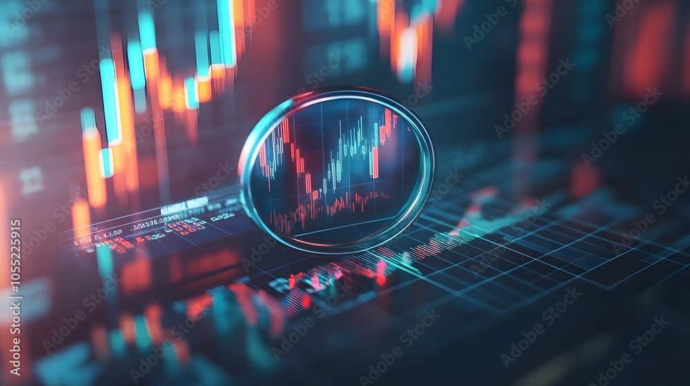 3D graph up with search notice icon for finance statistic, sell and buy ...