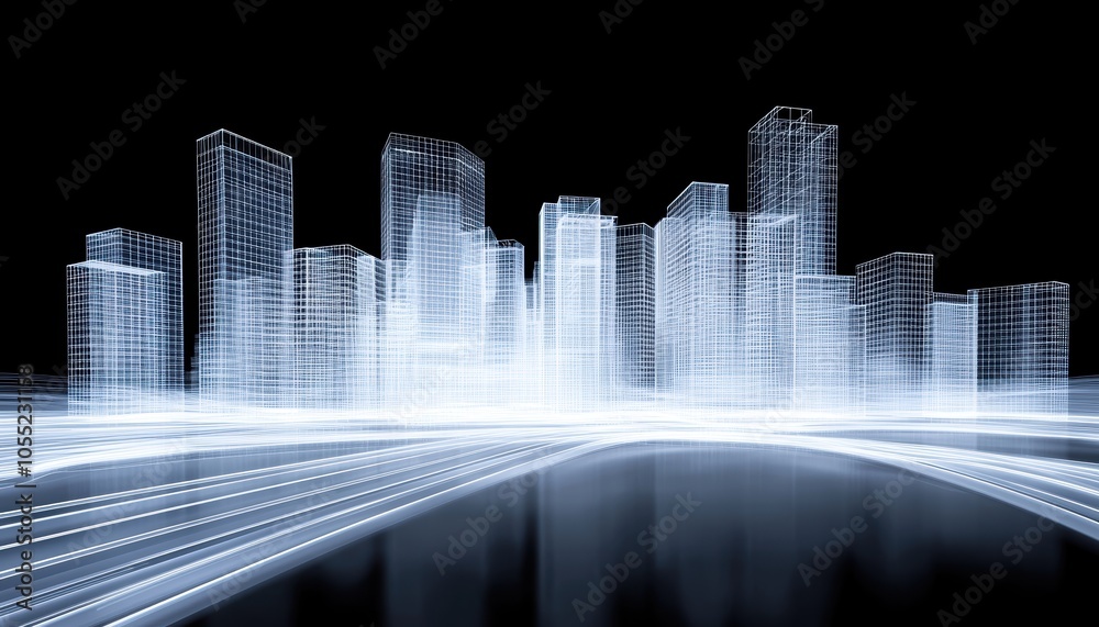 Transparent building wireframe with minimalist lines, capturing the ...