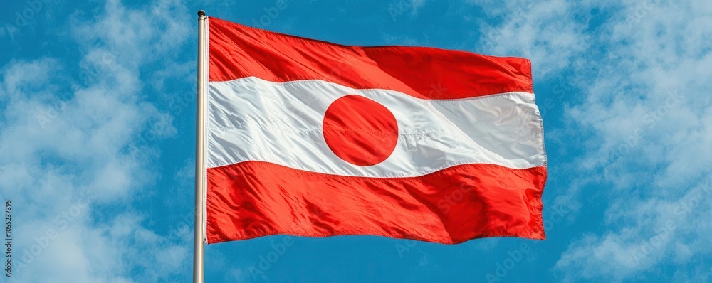 Close-up of the iconic Ohio State flag waving in the wind against a ...
