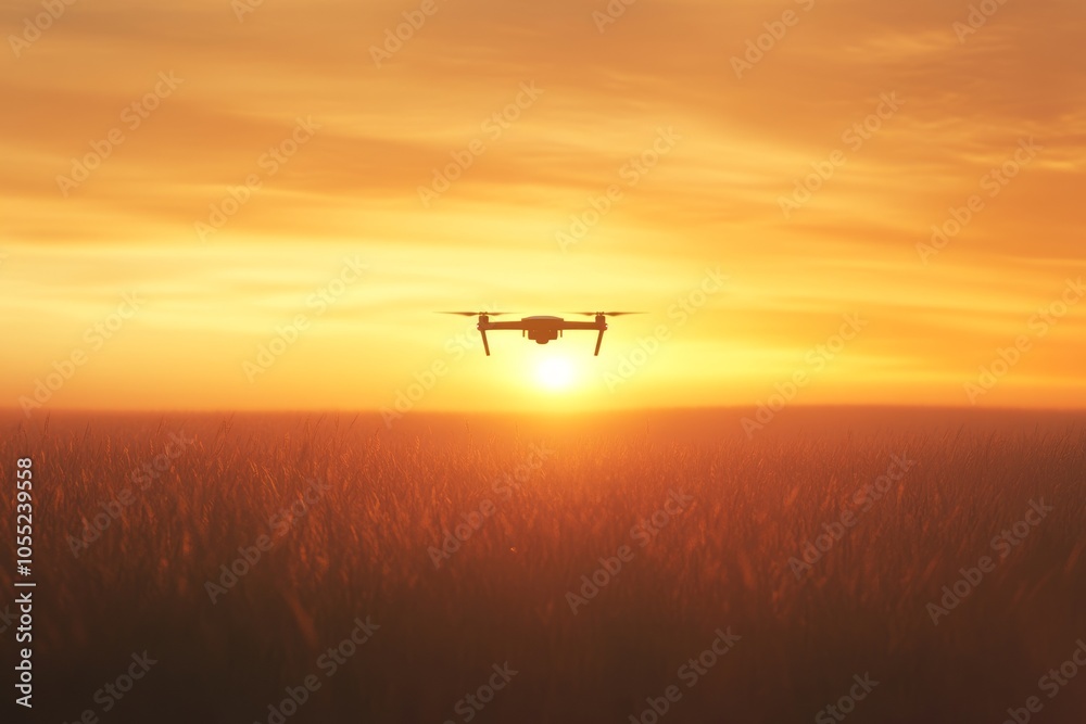 flying drone in the distance, a subtle harmony of orange and yellow ...