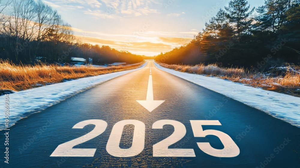 Road to 2025 with an empty road with written 2025 and arrow pointing ...