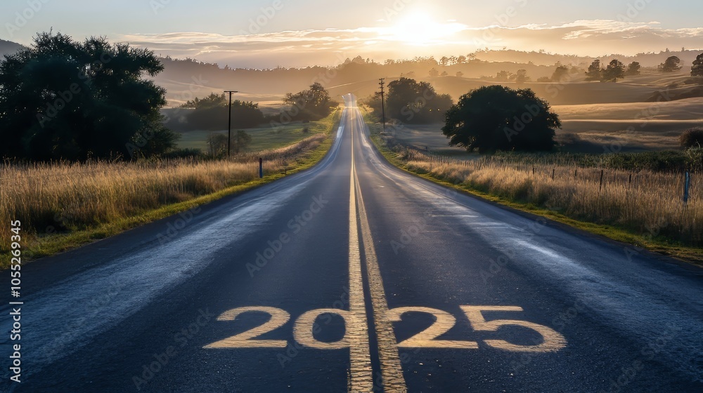Road to 2025 with an empty road with written 2025 and arrow pointing ...