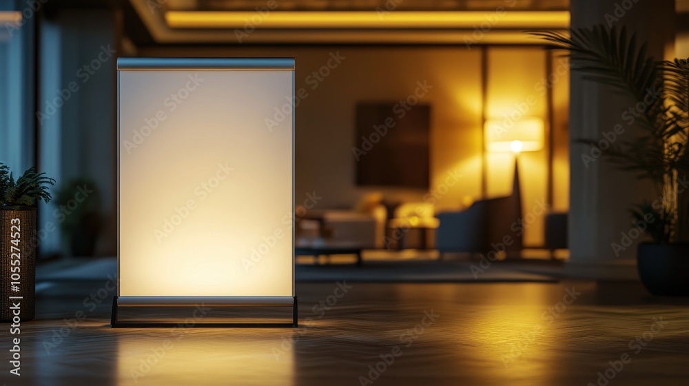 Retractable banner stand displays a mockup in a chic hotel lobby with ...