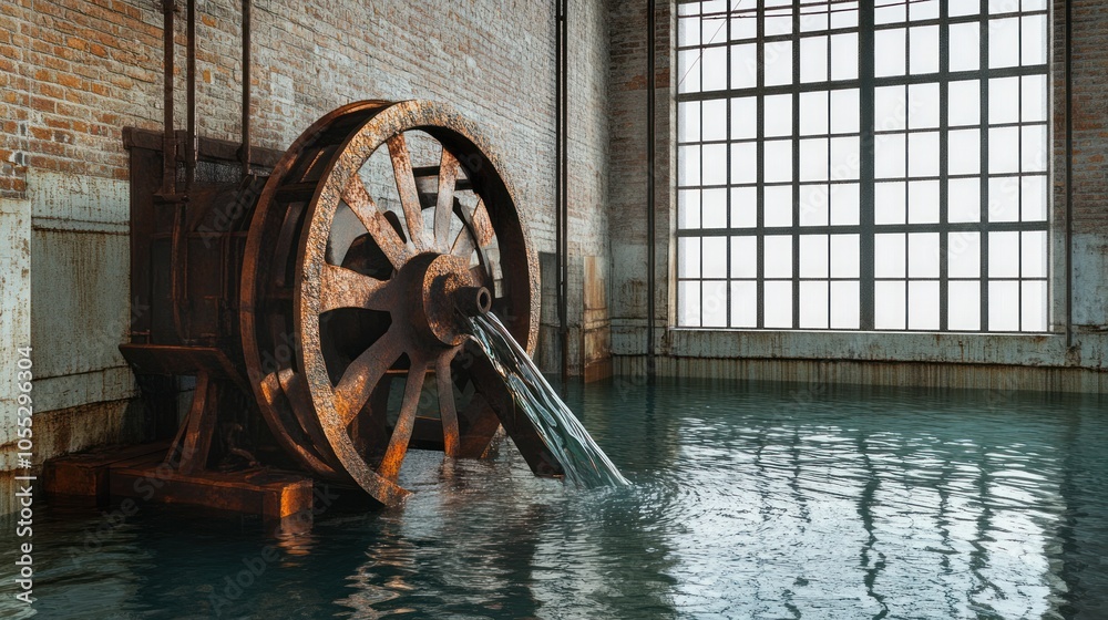 Art installation featuring a water turbine, blending industrial design ...