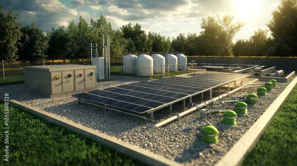 Hydrogen-powered microgrid setup, featuring solar panels and fuel cells ...