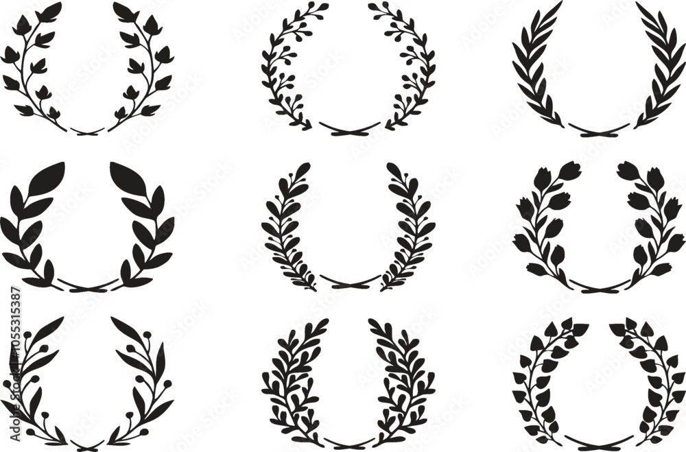 High resolution silhouette of circular laurel wreaths depicting award ... High resolution silhouette of circular laurel wreaths depicting award ...