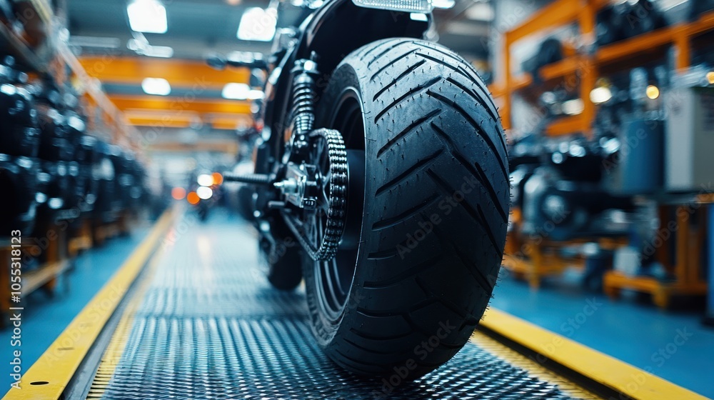 Sustainable materials in a motorcycle tire factory, designed for eco ...
