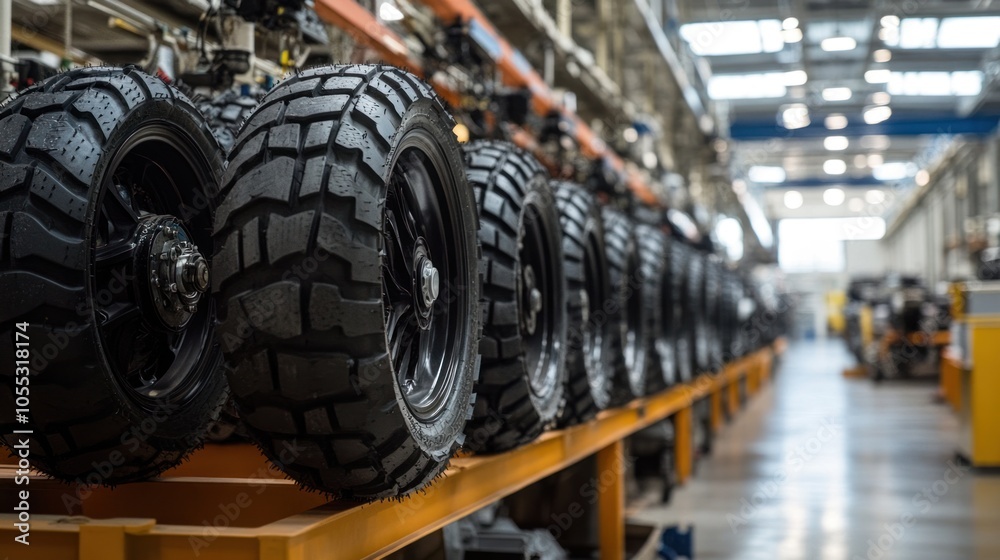 Sustainable materials in a motorcycle tire factory, designed for eco ...