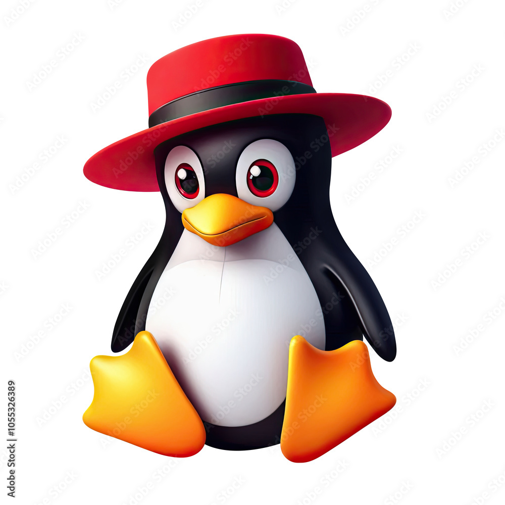 3D Penguin with Red Hat, Tux Linux Mascot Isolated on Transparent ...