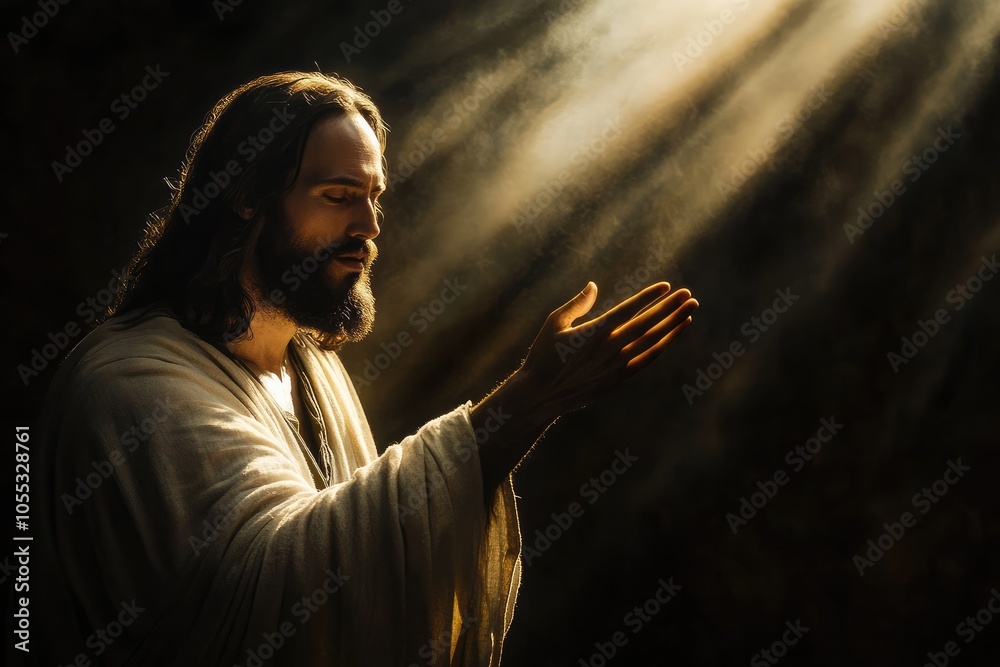 Resurrected Jesus Christ in a Prayerful Pose, Radiating Divine Grace ...