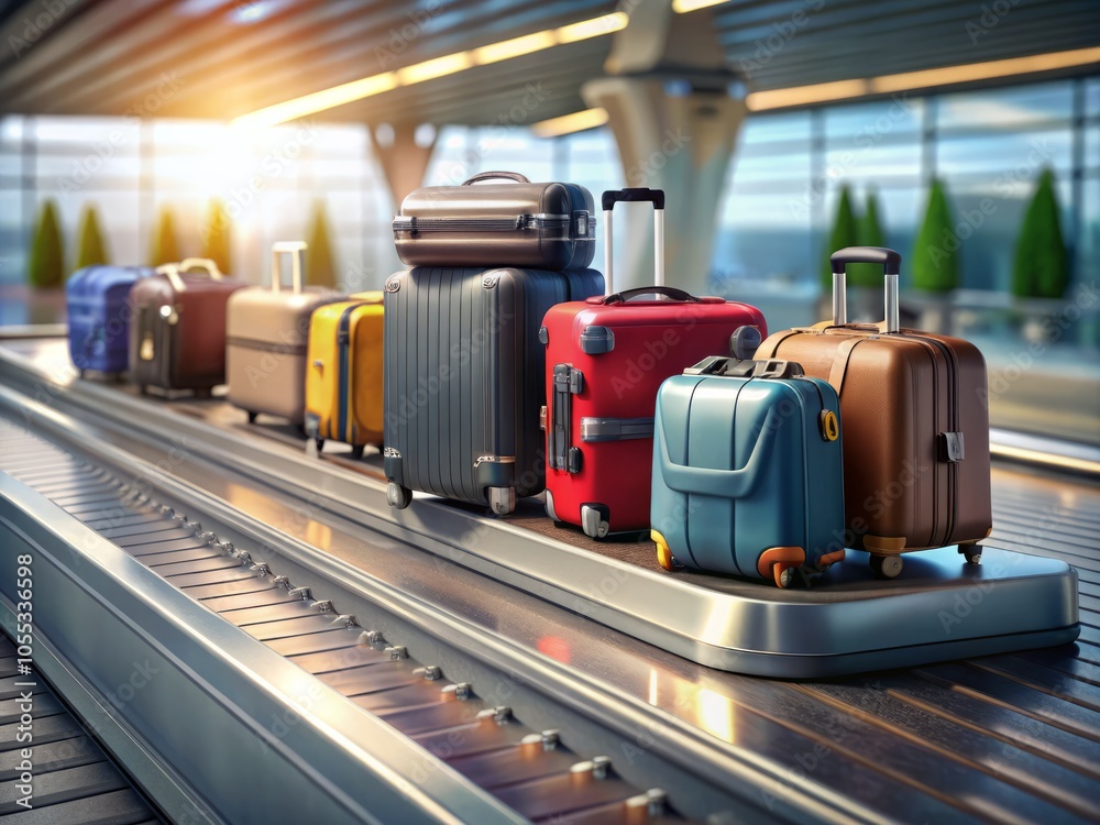 Luggage on conveyor belts symbolizes efficient airport operations ...