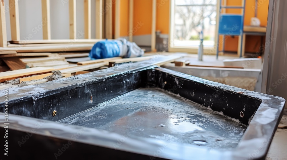 Durable Shower Base Installation Black Waterproofing Membrane in a ...