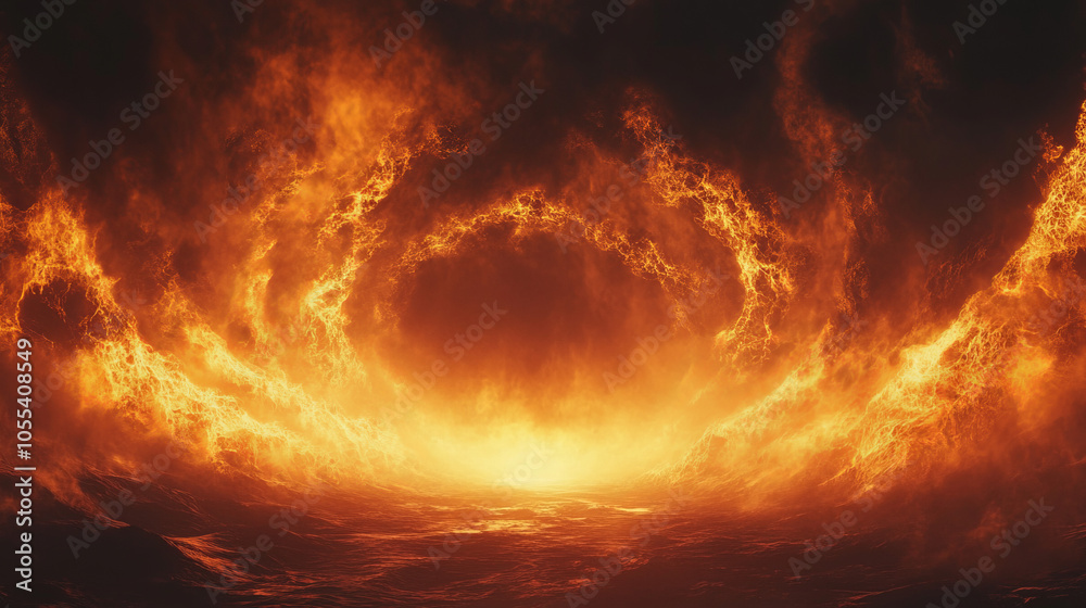 The flaming ring of fire forms a fascinating and mystical background ...