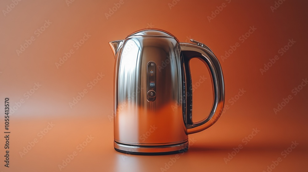 4K mockup of a cordless electric kettle with shiny stainless steel ...