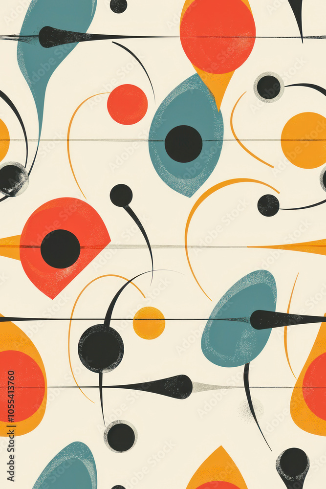 Vertical Mid century modern seamless pattern. 1950s vintage style ...