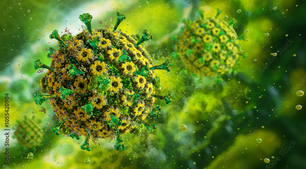 Herpes virus HSV cell. Herpesviridae VZV viral infection, cold sores ...