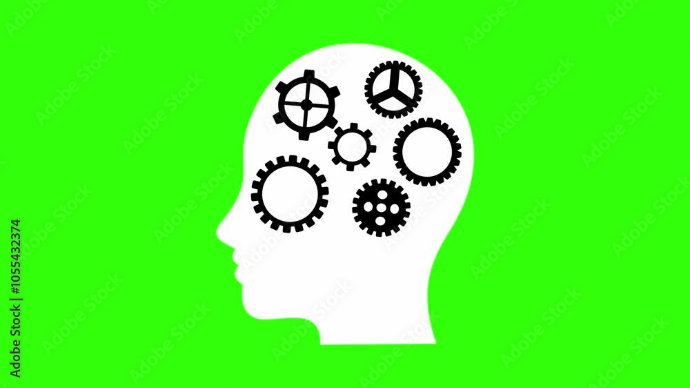 human head with cogs and gears spinning seamless looping animation on a ...