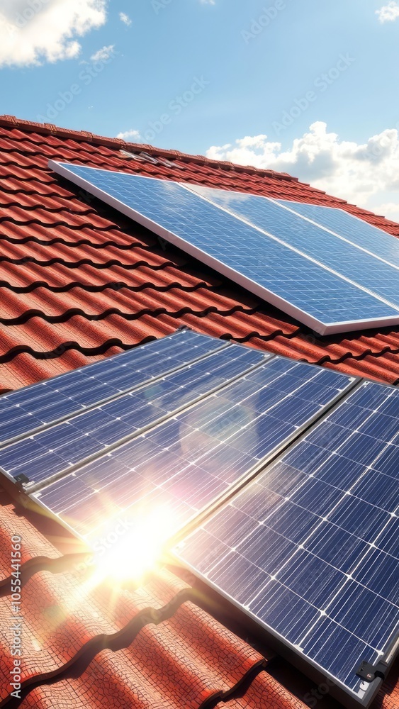 Solar heater panels on the roof sun beams solar panel Ultra realistic ...