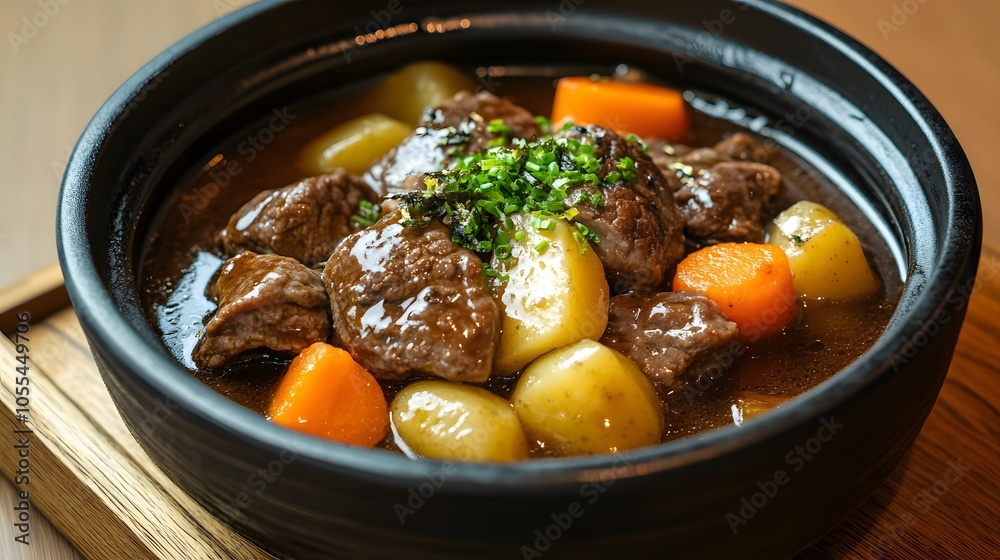 A dish of nikujaga, a comforting Japanese stew made with sliced beef ...