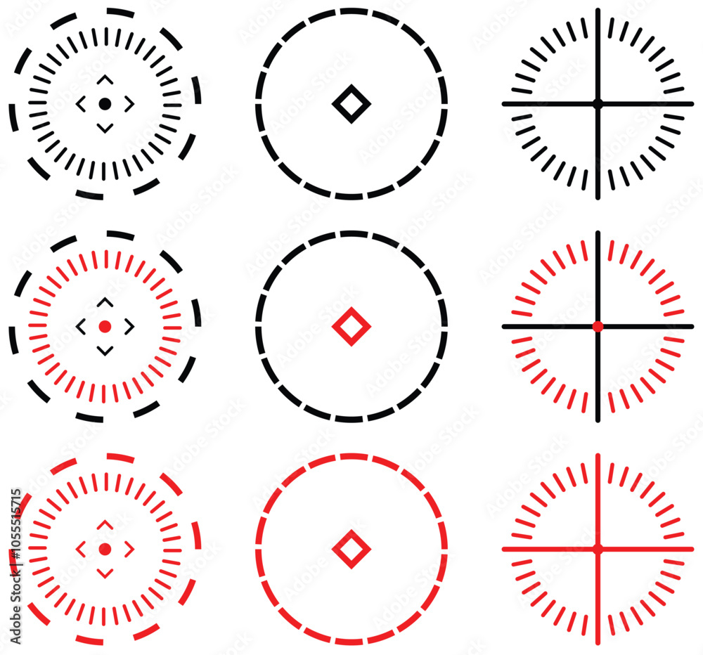 Set of Target Crosshair, gun sight vector icons. Bullseye, black and ...