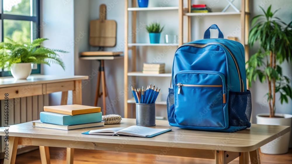 Transform your study space with a blue backpack, educational items ...