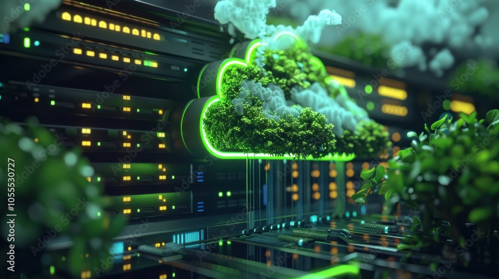 cloud computing, green technology, server room, eco friendly design ...