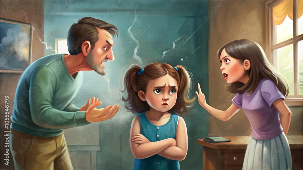 child mother family problem father woman conflict girl arguing adult ...
