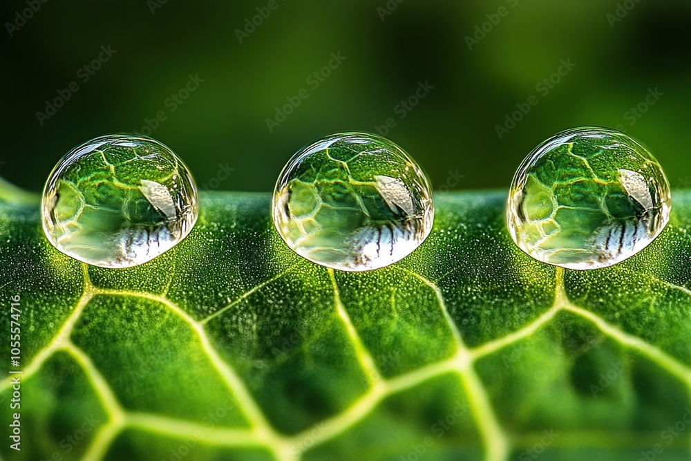 A high-definition macro photograph of crystal-clear water droplets ...