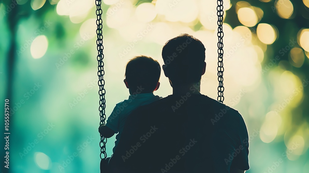 A parent pushing their child on a swing at the playground close up ...