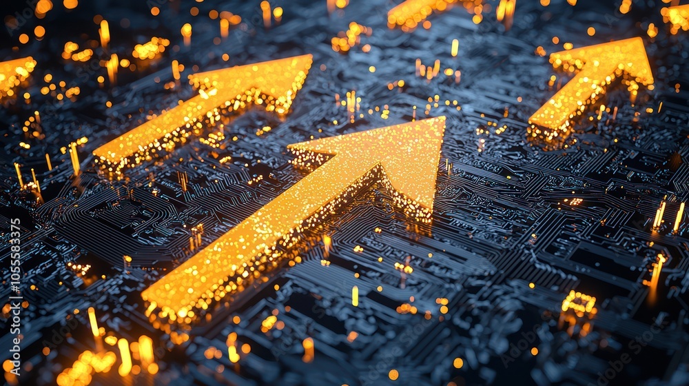 Futuristic Market Trends Concept with Dynamic Arrows and 3D Grids on ...