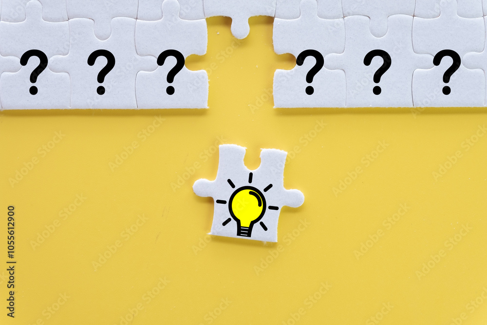 White Puzzle with Question Mark and Missing Piece Light Bulb Icon idea ...