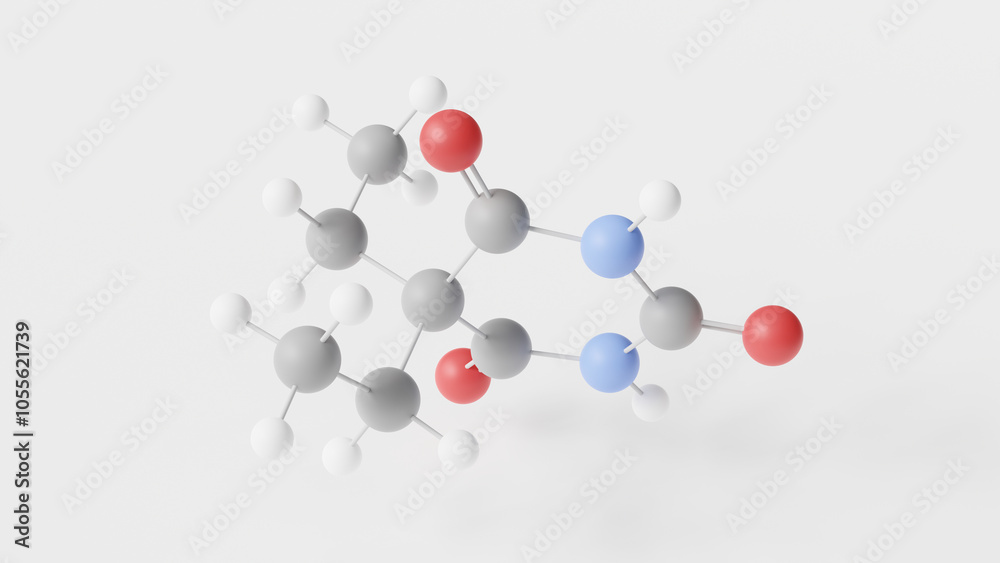 Barbital molecule 3d, molecular structure, ball and stick model, structural chemical formula ...
